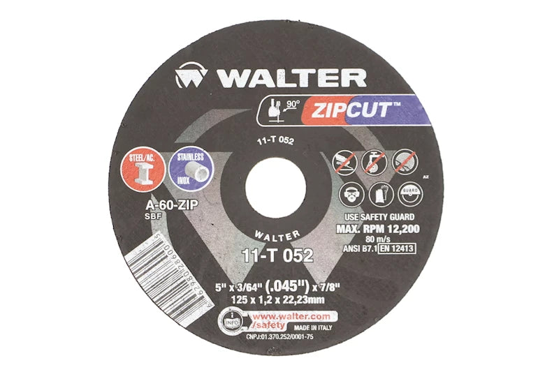 Walter 11T052, ZIPCUT 5X3/64X7/8'' T1 CUT-OFF WHEEL – Squares Hardware Inc